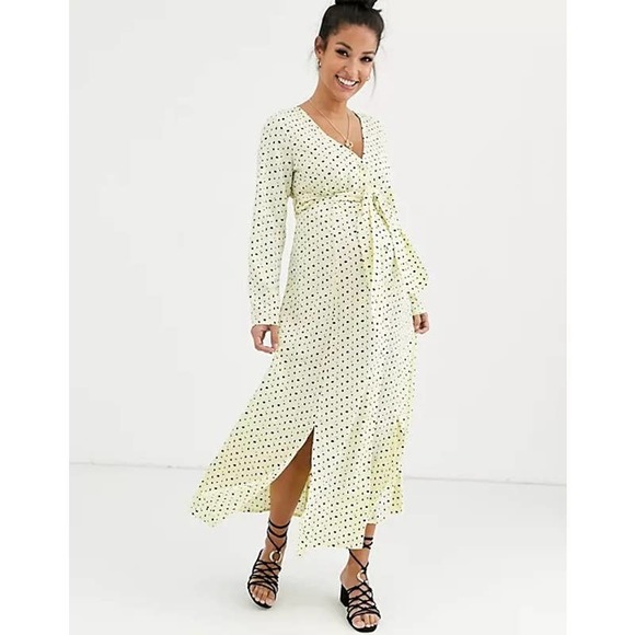 ASOS | Dresses | Nwt Asos Maternity Yellow Polka Dot Button Down Belted ...
